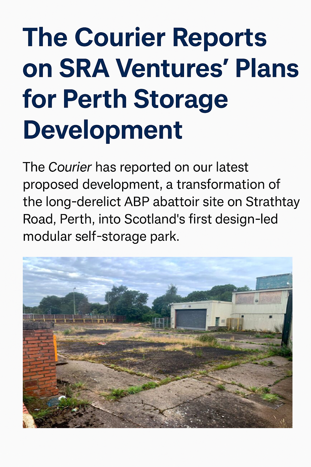 The Courier Reports on SRA Ventures’ Plans for Perth Storage ...